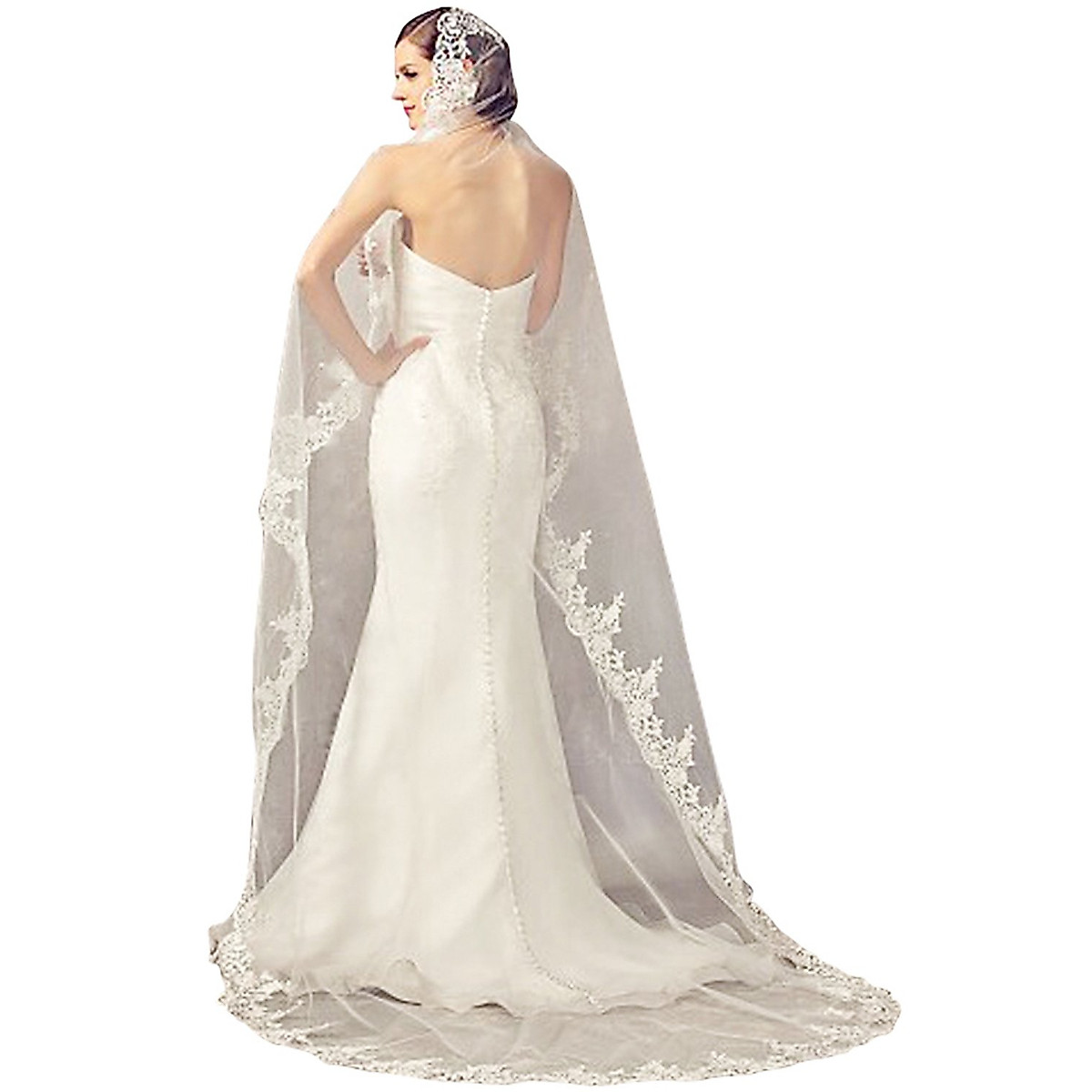 Babyonline 1 Tier Lace Edge Tulle Catherdal Long Wedding Bridal,Ivory