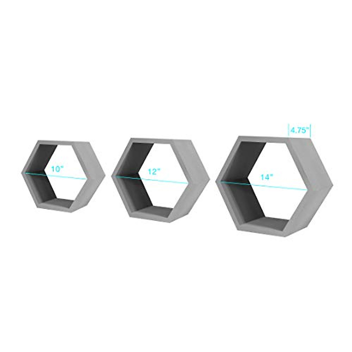 GSM Brands Hexagon Floating Wall Mounted Shelves Set of 3 Geometric Honeycomb Design