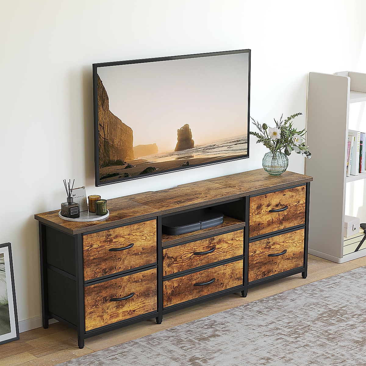 Treesland Dresser TV Stand for TVs up to 65 inches, TV Stand for Bedroom, TV Stand for Living Room, TV Stand with Storage, Entertainment Center, Media TV Console,55 inches, Brown