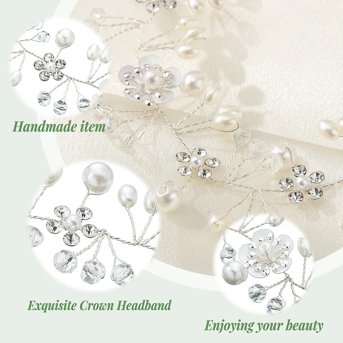 3 Pieces Flower Girl Headpiece Pearl Bridal Headband for Flower Girl Hair Accessory Rhinestone Princess Flower Girl Crown Cute Wedding Hair Accessories for Kids Girls Vine Hair Band (Silver)