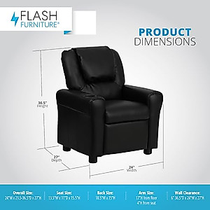 Flash Furniture Vana LeatherSoft Kids Recliner with Cup Holder, Headrest, and Safety Recline, Contemporary Reclining Chair for Kids, Supports up to 90 lbs., Black