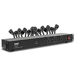 Pyle 19 Outlet 1U 19" Rackmount PDU Power Distribution Supply Center Conditioner Strip Unit Surge Protector 15 Amp Circuit Breaker USB Multi Device Charge Port 15FT Cord (PCO860) Black