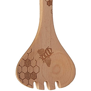 Talisman Designs Laser Etched Beechwood Honey Bee Design | Fork & Spoon Serving, Salad Server Set, Tool | Small Wooden Utensils