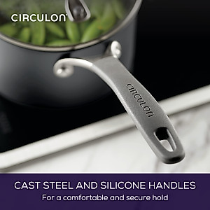 Circulon A1 Series with ScratchDefense Technology Nonstick Induction Straining Sauce Pan with Lid, 2 Quart, Graphite
