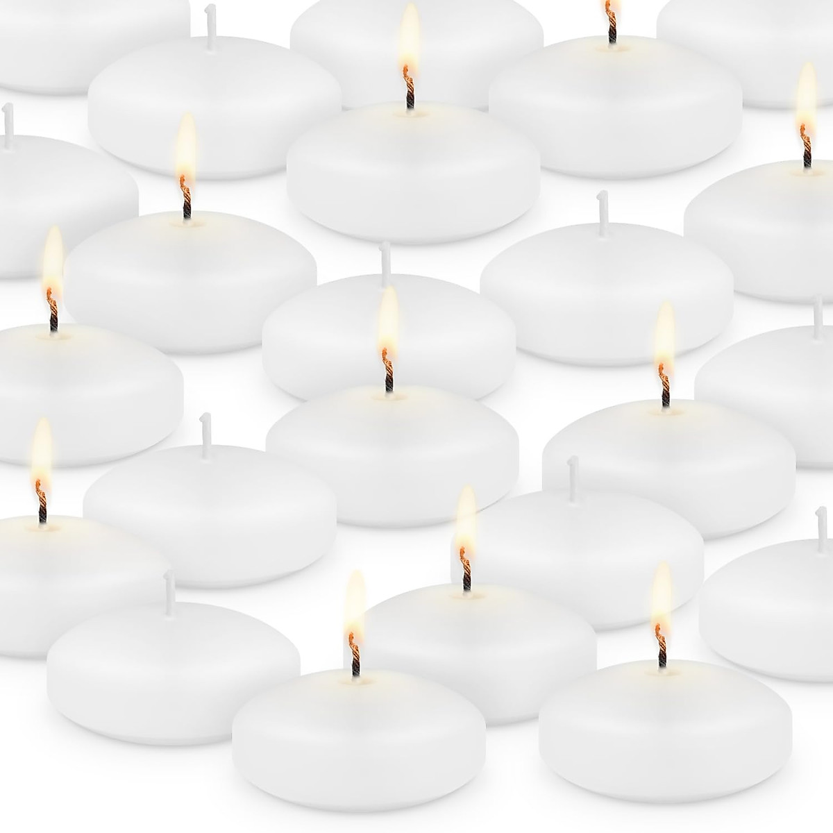 24 Count 3" Inch Floating Candles Bulk Set with 10 Hour Burn Time, Unscented White Floating Candles for Centerpieces in Cylinder Vases at a Wedding, Party, Pool, or Holiday, Large Floating Candles