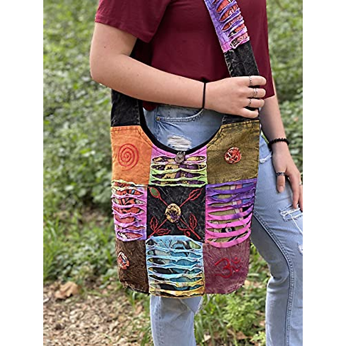 Bohemian Quilted Torn Look Razor Cut Hippie Crossbody Sling Purse Boho Handbag