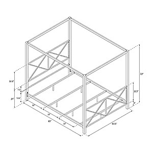 DHP Rosedale Metal Canopy Bed Frame with Four Poster Design and Geometric Accented Headboard and Footboard, Underbed Storage Space, Queen, Black