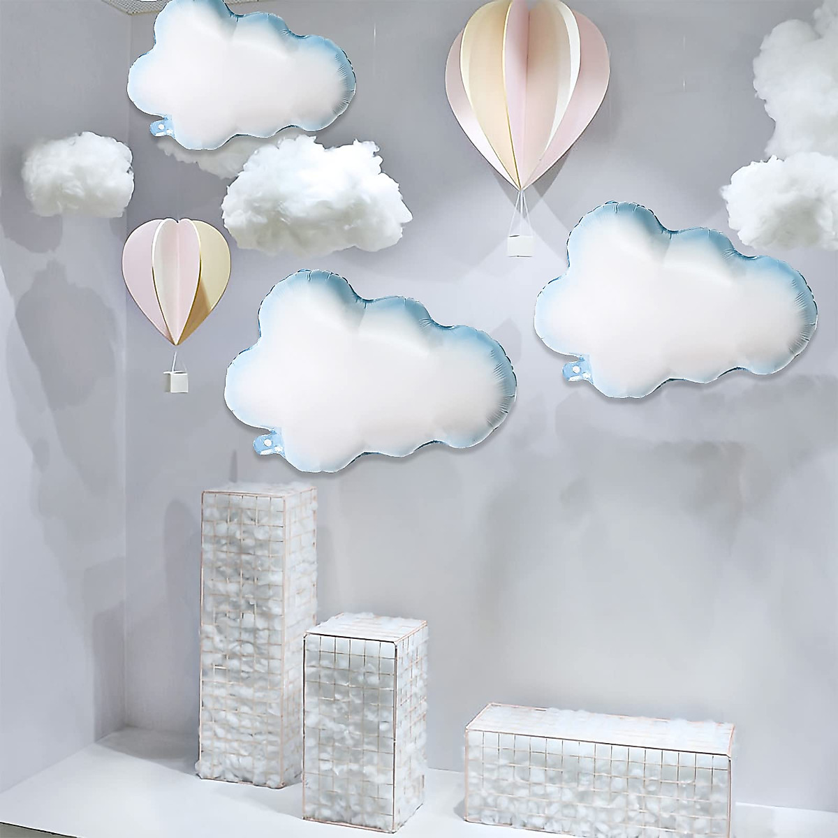 Cloud Balloons, 8 Pcs 30 Inch Mylar Foil Helium Large Cloud Balloons For Birthday Party Baby Shower Wedding Bridal Shower Blue White Themed Party Decorations Supplies