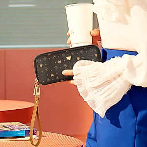 FOXLOVER PVC Leather Wallets for Women Artificial Leather Long Wallet Lady Wristlets with Zipper Coin Purse