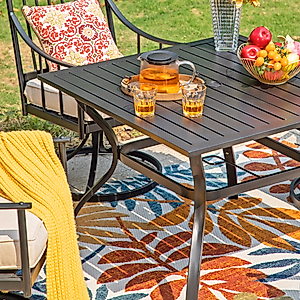 Sophia & William 37" Square Patio Outdoor Dining Table with 1.57" Umbrella Hole, All-Weather Resistant Table with E-Coating for 4 People, Black Metal Steel Slated Table for Garden Backyard Poolside