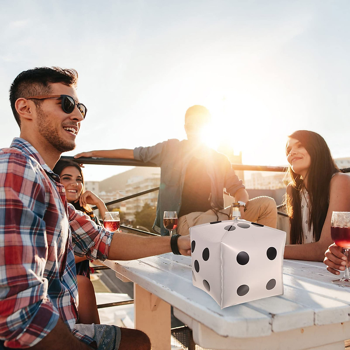 5pcs Square Dice Balloons Aluminum Dice Foil Balloons Cube Balloons for Theme Party Decorations,White