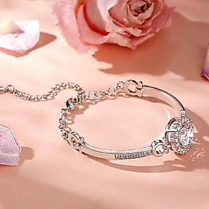 Jeulia Classic Halo Design Stainless Steel Adjustable Bracelet for Women Gemstone Bracelet Summer Wedding Jewelry Gift for Brides Brademaids Girls