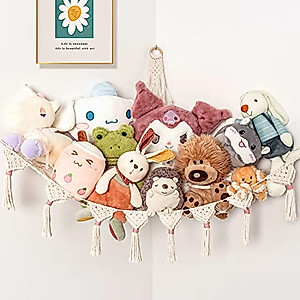 NIXX YU Stuffed Animal Net or Hammock, Macrame Toy Hammock Hanging Pet Net for Squishmallow Plushie Holder Teddy Bear Organizer Kids Room Storage Ideas (39"x39"x44")
