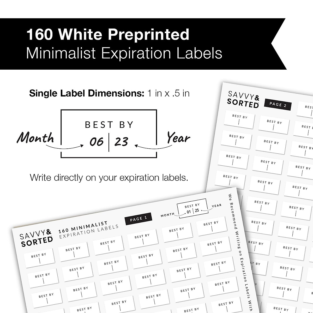 Expiration Date Food Labels - 160 Waterproof Food Date Labels for Containers - Freezer Labels for Food - Use by Pantry Labels for Jars - Best by Write On Labels - Pantry Organization