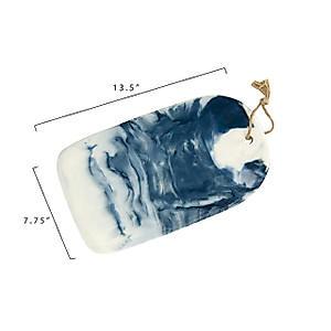 Blue & White Ceramic Cheese/Cutting Board with Marble Glaze Finish