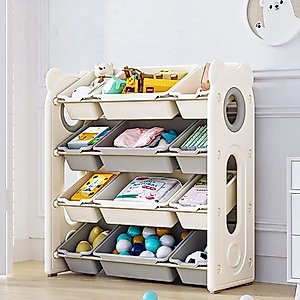 CHORBEYCH Kids Toy Organizer with 12 Storage Bins,Organizer for Kids Rooms and Toy Storage Organizer for Boys Girls (Bear, White Gray) (Organizer 12 Bins)