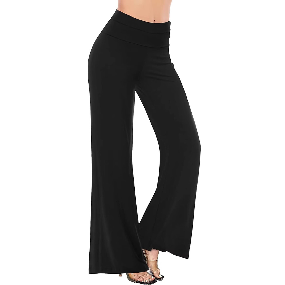 Hybrid & Company Women Palazzo Pants w/Fold Over Waist Band KPZ26932 M Black