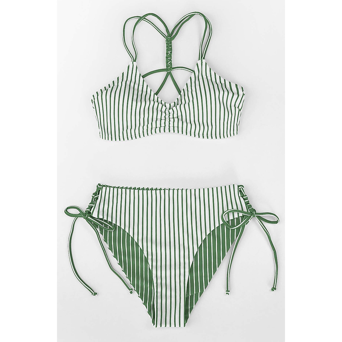 CUPSHE Women's Bikini Swimsuit Striped Reversible Bottom Lace Up Two Piece Bathing Suit, S