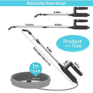 SideKing Battery Powered Sprayer Wand, 23.6inch Electric Sprayer Telescopic Watering Wand with 16.4FT Hose, Rechargeable and Portable Spray Wand for Gardening (3 Nozzles)