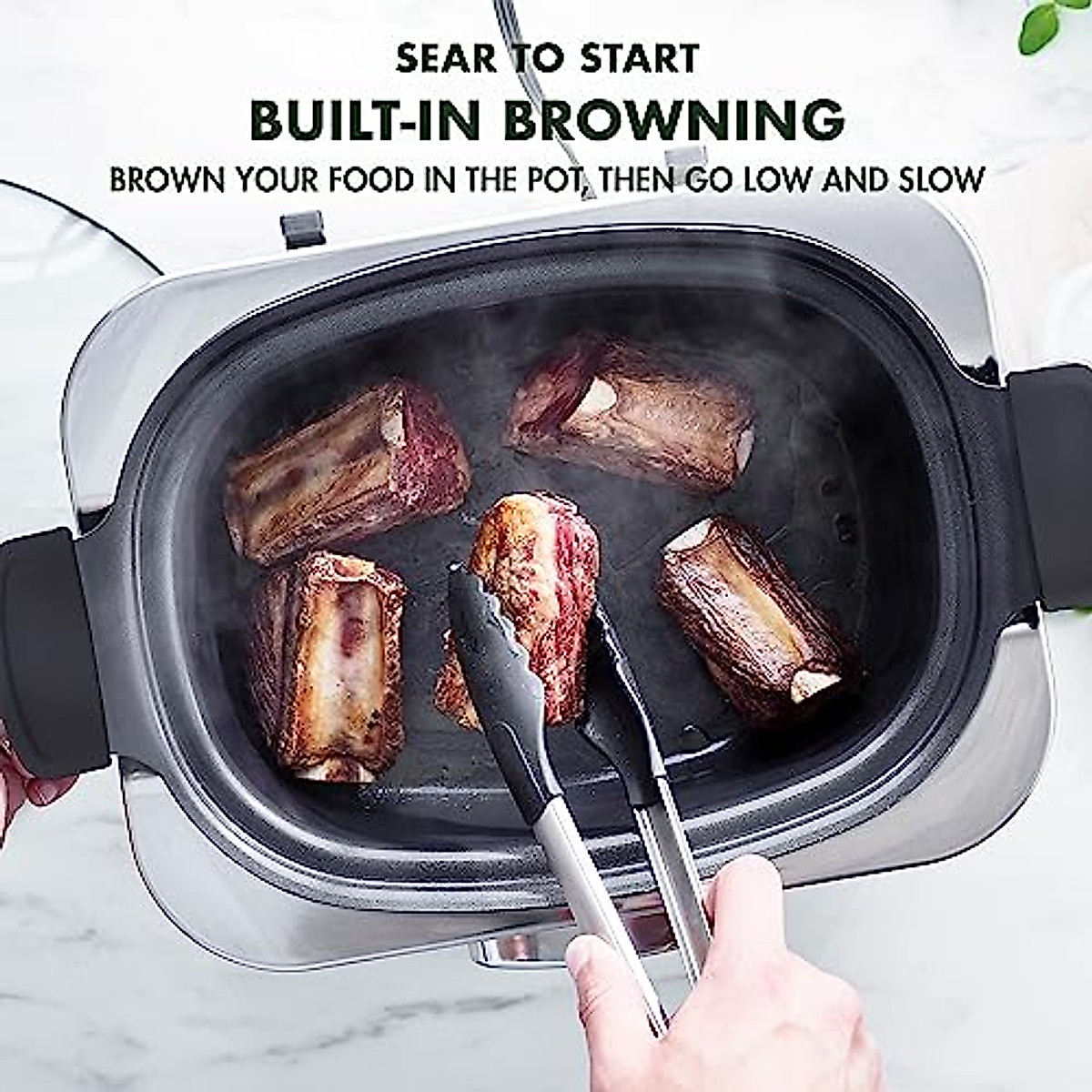 GreenPan Elite 8-in-1 Programmable 6 Quart Electric Slow Cooker,Dishwasher Safe Lid & Removable Crock, PFAS-Free Healthy Ceramic Nonstick Multi-Cooker,Sear, Sauté/Brown,Steam Basket,Roast, Cream White