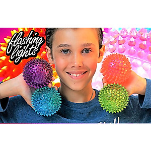 JA-RU Light Up Ball (4 Balls) Rubber Spiky Balls for Kids. Stress Relief Toy Autism Sensory Products. Dog Chew Toy Bulk Birthday Party Favors, Goodie Bag Stuffers. 699-4s