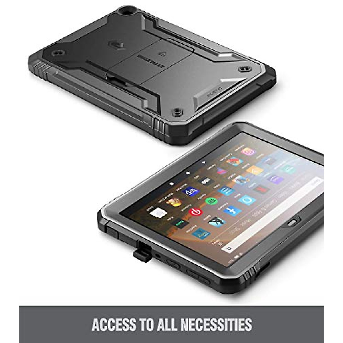 Poetic Revolution Case Designed for All-New Kindle Fire HD 8 Tablet and Fire HD 8 Plus Tablet (10th Gen, 2020), Full Body Shockproof Protective Case with Kickstand and Built-in-Screen Protector, Black