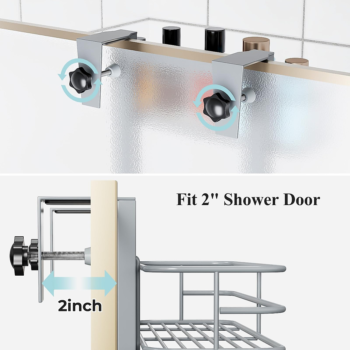 Nieifi Over the Door Shower Caddy,Adjustable 3 Tier Hanging Shower Organizer with Shower Shelf Basket Storage Rack,Soap Holder Bathroom Shelves with Hooks,Silver
