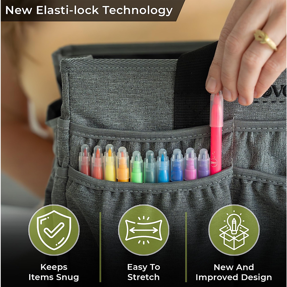 Large Craft Organizer Tote Bag - Art Bag 16 x 7.9 x 9.5 with Elastic Side Pockets to Keep Markers Tidy - Durable Craft Bag Organizer Tote - Caddy Organizer with Handle and Removable Divider (Grey)