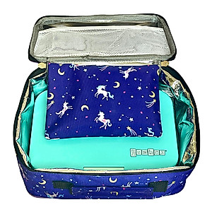 Yumbox Reusable Fabric Sandwich and Snack Bags (Set of 2 Unicorns and Cute Dog prints) for toddlers and kids' lunches. Zip Closure, Wide Opening, Washable, Food Safe, BPA Free, large 8x8 in.