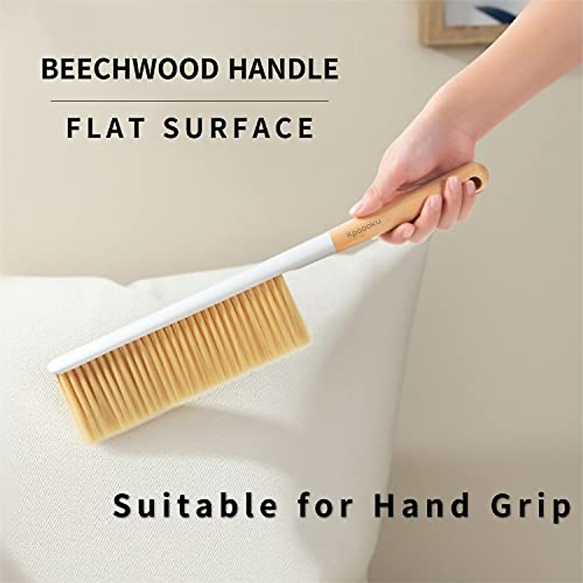 Kpoooku Hand Broom Cleaning Brushes- Soft Counter Duster Furniture Dusters Brush with Long Wooden Handle Household Dusting Tool (1