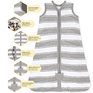 Burt's Bees Baby Baby Beekeeper Wearable Blanket, 100% Organic Cotton, Swaddle Transition Sleeping Bag, Quilted Grey Rugby, Medium