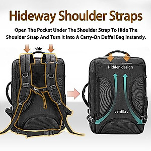 KNOWVANUnderseat Carry on Backpack for Men & Women, 44Lwaterproof Large Backpack with 17 inch Laptop Compartment & Shoe Bag for Airplane Flight Luggage Personal Item(Black)