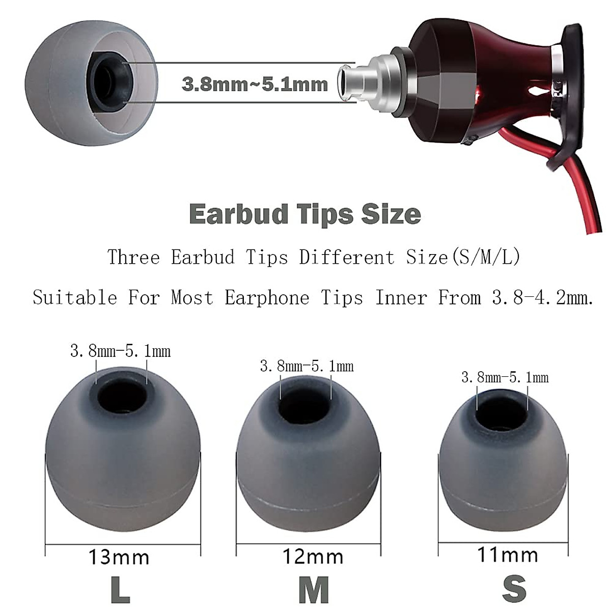 DMZHY 9 Pairs Earbud Tips Replacement Earbud Tips Earbud Replacement Tips Ear Bud Replacement Pieces Silicone Earbud Covers Fit for in-Ear Headphones(Inner Hole from 3.8mm-5.1mm Earphones) SML Black