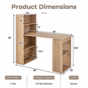 GRAFFY Computer Desk with Shelves, Natural