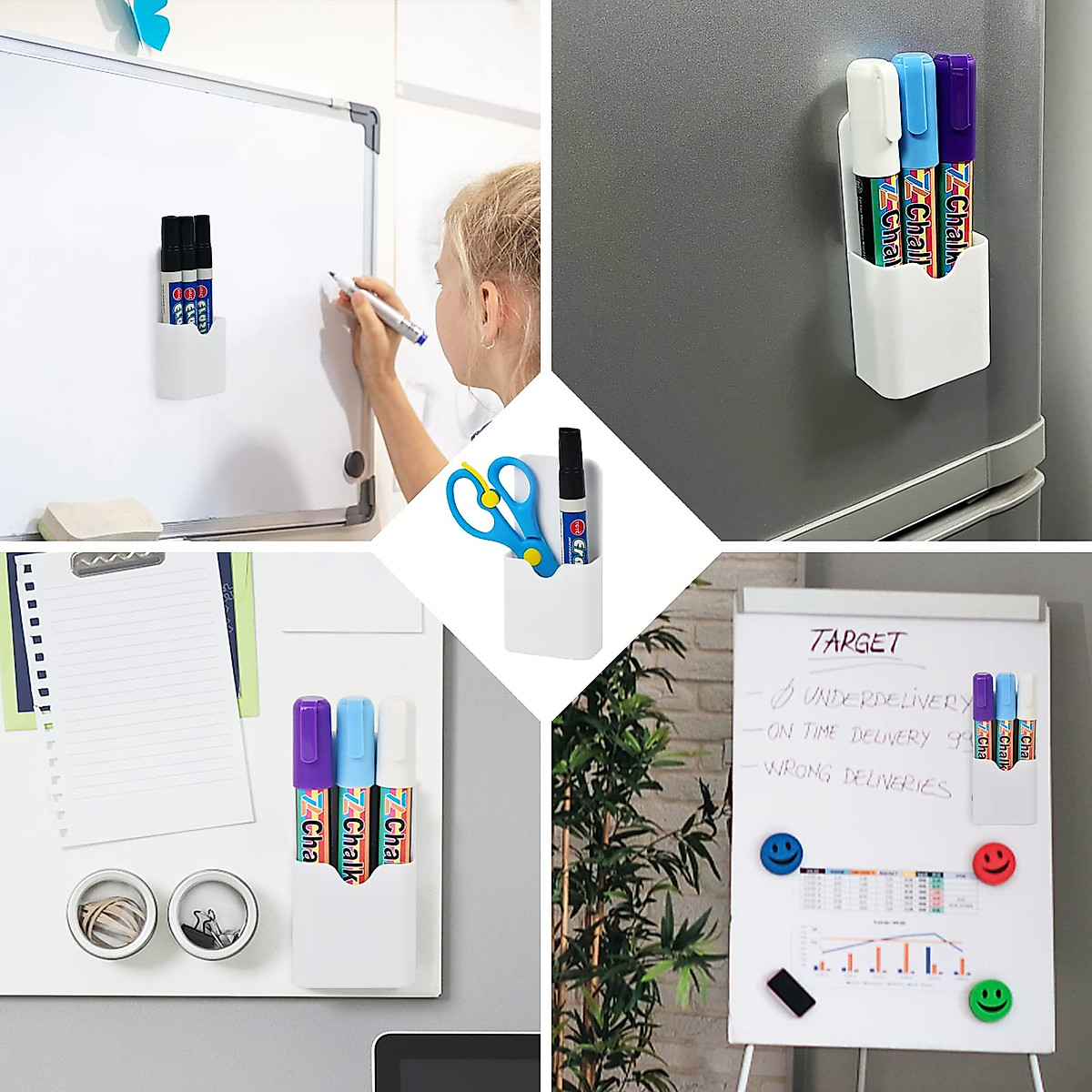 Simetufy 2pcs Magnetic Pen Holder, Magnetic Whiteboard Marker Holder, Mgnetic Pencil Holder for Refrigerator, Magnetic Pencil Holder for Locker(White)