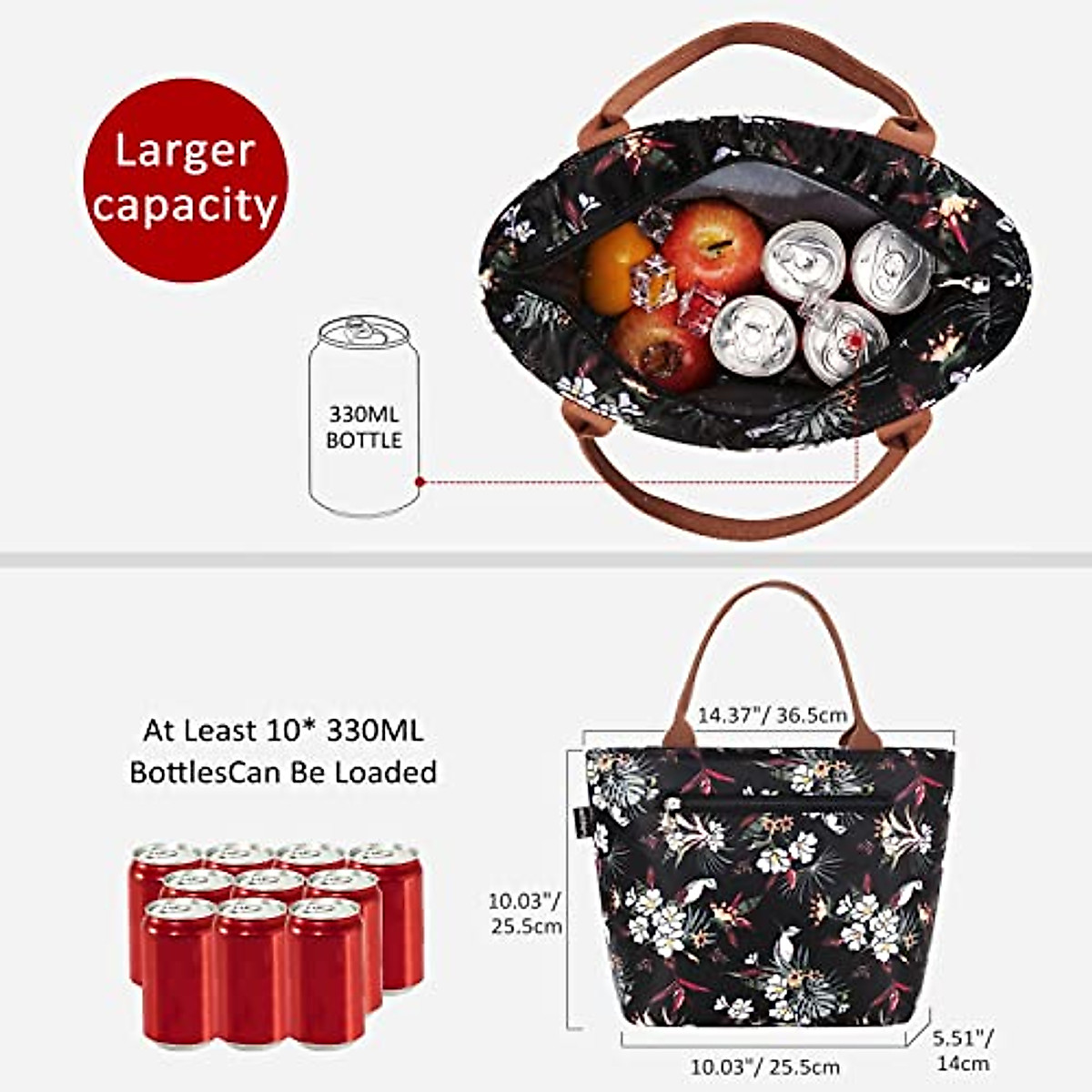 Gloppie Lunch Bag Women Insulated Lunch Box Tote Bag Leakproof Lunch Cooler Meal Prep Tote Purse Lunch Kit Teen Girls Lunch Bags Loncheras para mujer Beach Work 9L White Flower