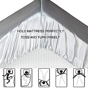 Satin Bed Sheets Full Size Sheet Sets, Silver Grey Silk Sheets, 4 - Pieces Soft Bedding Set with 1 Deep Pocket Fitted Sheet,1 Flat Sheet,2 Pillowcase