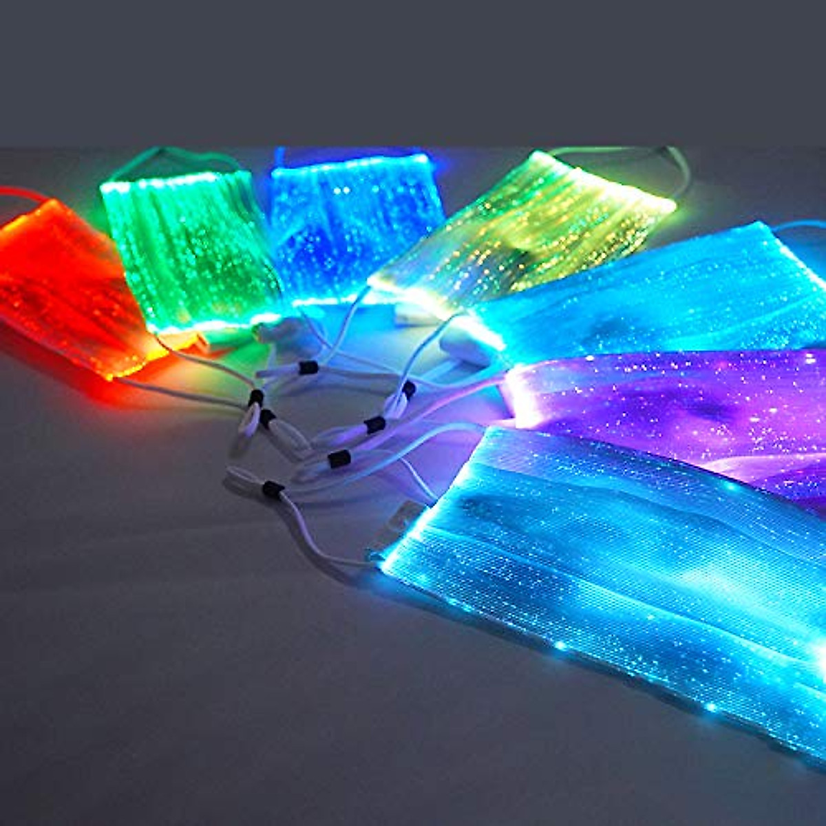 MJ LED Light up Face Mask 7 Color Lights USB Rechargeable Glowing Luminous Mask for Party Festival Dancing Rave Masquerade(White)