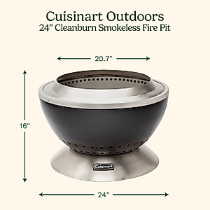 Cuisinart 24” Cleanburn Smokeless Fire Pit with Removable Base for Ash, Portable Outdoor Wood Burning Fireplace, Smoke Free Stainless Steel Outdoor Heater, Enhanced Airflow and Easy Cleanup
