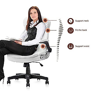 Seatingplus Home Office Chair High Back PU Leather Desk Chair Flip-up Armrests Ergonomic Computer Chair with Lumbar Support, White