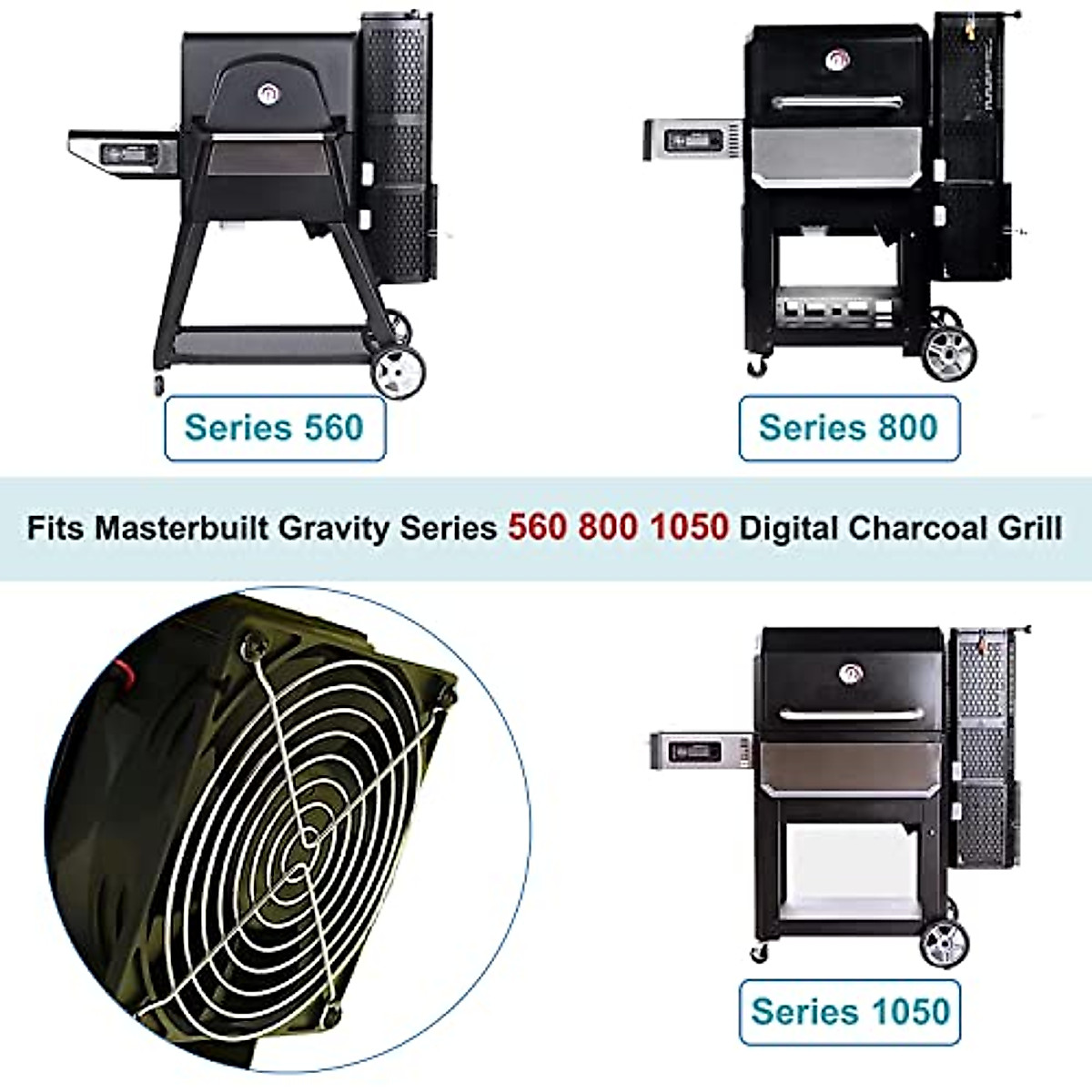 Blackhoso Fan Kit for Masterbuilt Digital Charcoal Grill, Fan Kit Replacement Part 9904190040 for Masterbuilt Gravity Series 560/800/1050 Digital Charcoal Grills and Smokers