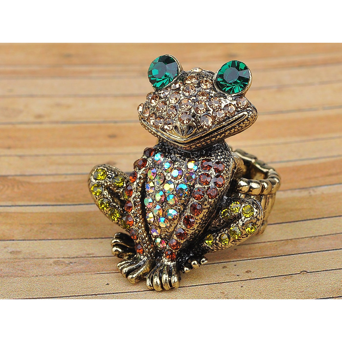 Alilang Adjustable Antique Golden Tone Multicolored Rhinestones Frog Toad Ring