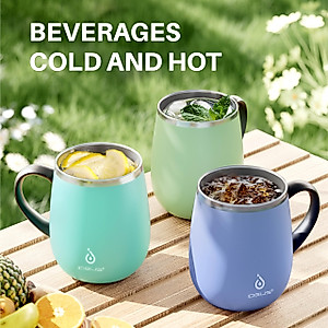 Ideus 16 oz Insulated Coffee Mug with Handle and Lid, Double Wall Stainless Steel Vacuum Insulated Tumbler Cup, Travel Coffee Cup Thermal Cup for Home and Office, Avocado Green