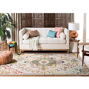 SAFAVIEH unisex Crystal Collection Area Rug - 8' x 10', Light Blue & Grey, Medallion Distressed Design, Non-Shedding & Easy Care, Ideal for High Traffic Areas in Living Room, Bedroom (CRS501M)