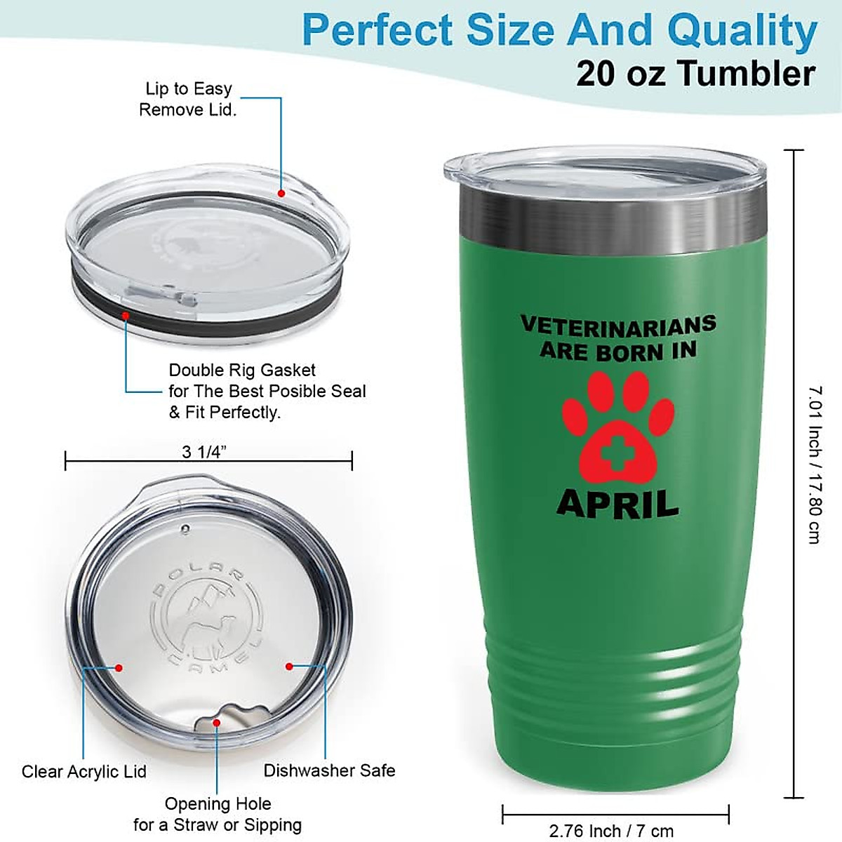 Veterinarian Mint Viking Tumbler 20oz - Veterinarians Are Born In April - Birthday Veterinary Tech Zoology Clinical Doctor Nurse Cat Pet