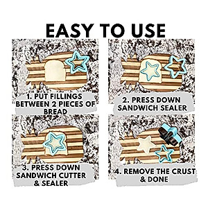 Sandwich cutter and sealer set, 9pc Uncrustables sandwich maker for kids, Vegetable/fruit cutter set, Bento box accessories, DIY cookie cutter (Stainless Steel, Multicolor)