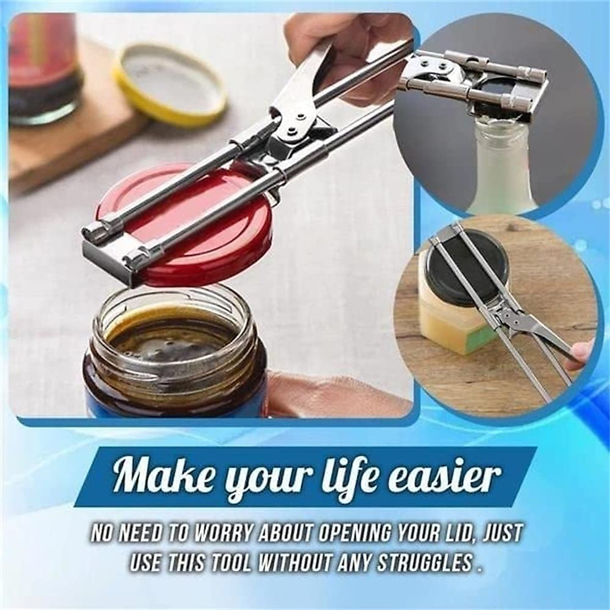 Adjustable Stainless Steel Can Opener - Jar Opener for Weak Hands, Jar Gripper Tight Lid Opener - Small But Powerful - Easy Jar Opener for the Elderly and Children - for Most Sizes (Classic)