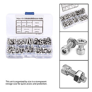 140Pcs #10-32 Stainless Steel Hex Socket Cap Hd Bos Hex Screw Assoment Kit, with Plastic Storage Box