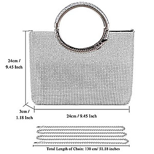 UBORSE Rhinestones Crystal Clutch Evening Bags for Women Ring Handle Wedding Party Clutch Purses Cocktail Prom Handbags Silver
