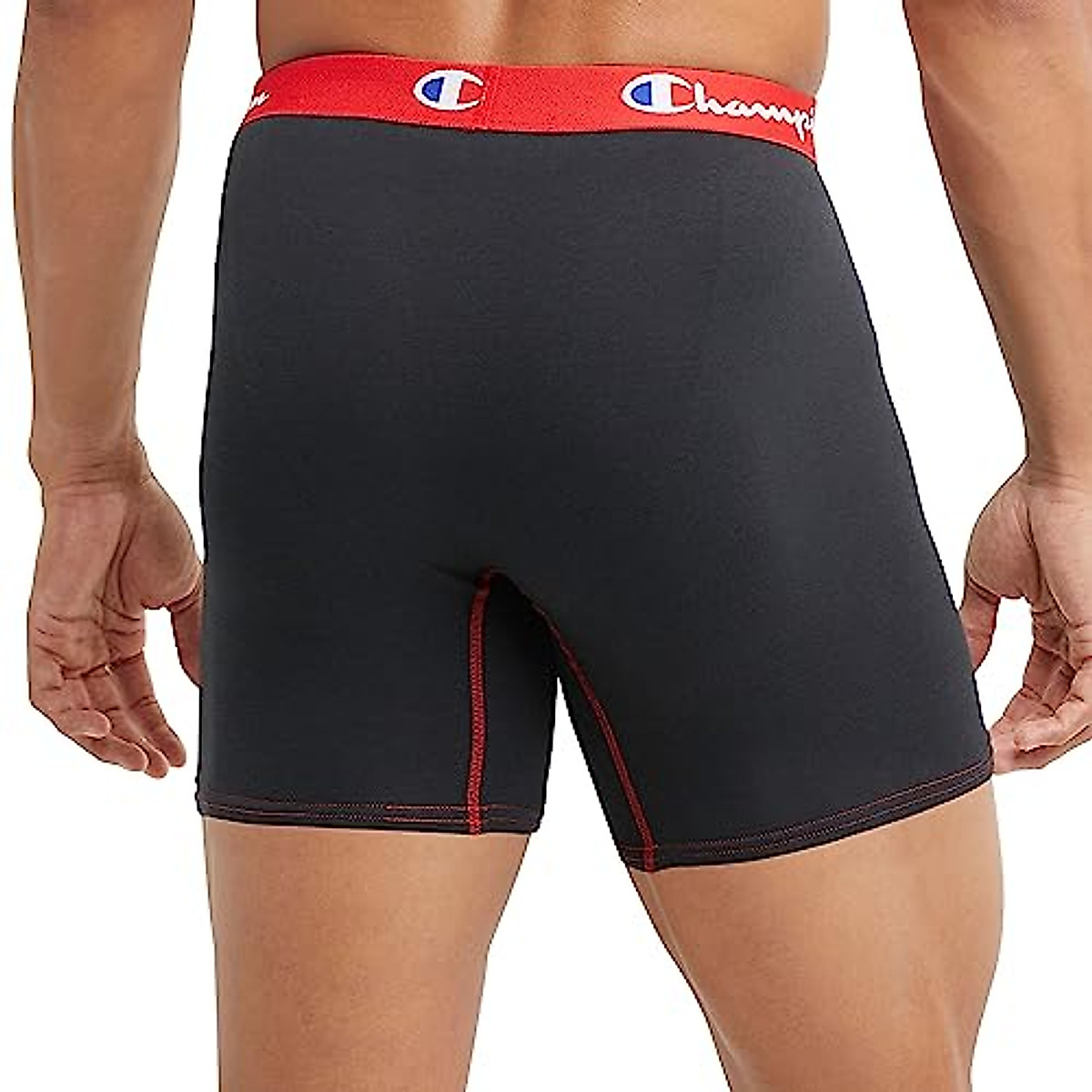 Champion Men's Cotton Stretch Total Support Pouch Boxer Brief 3 Pack, Black, Large